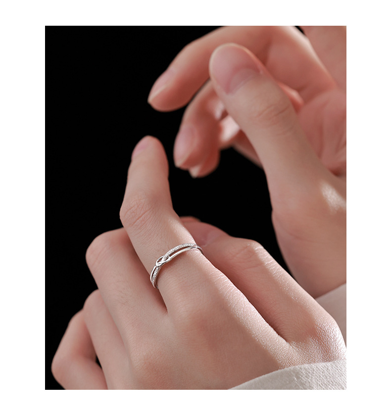S999纯银满天星戒指女小众设计感轻奢食指戒素圈打结磨砂足银指环-阿里巴巴