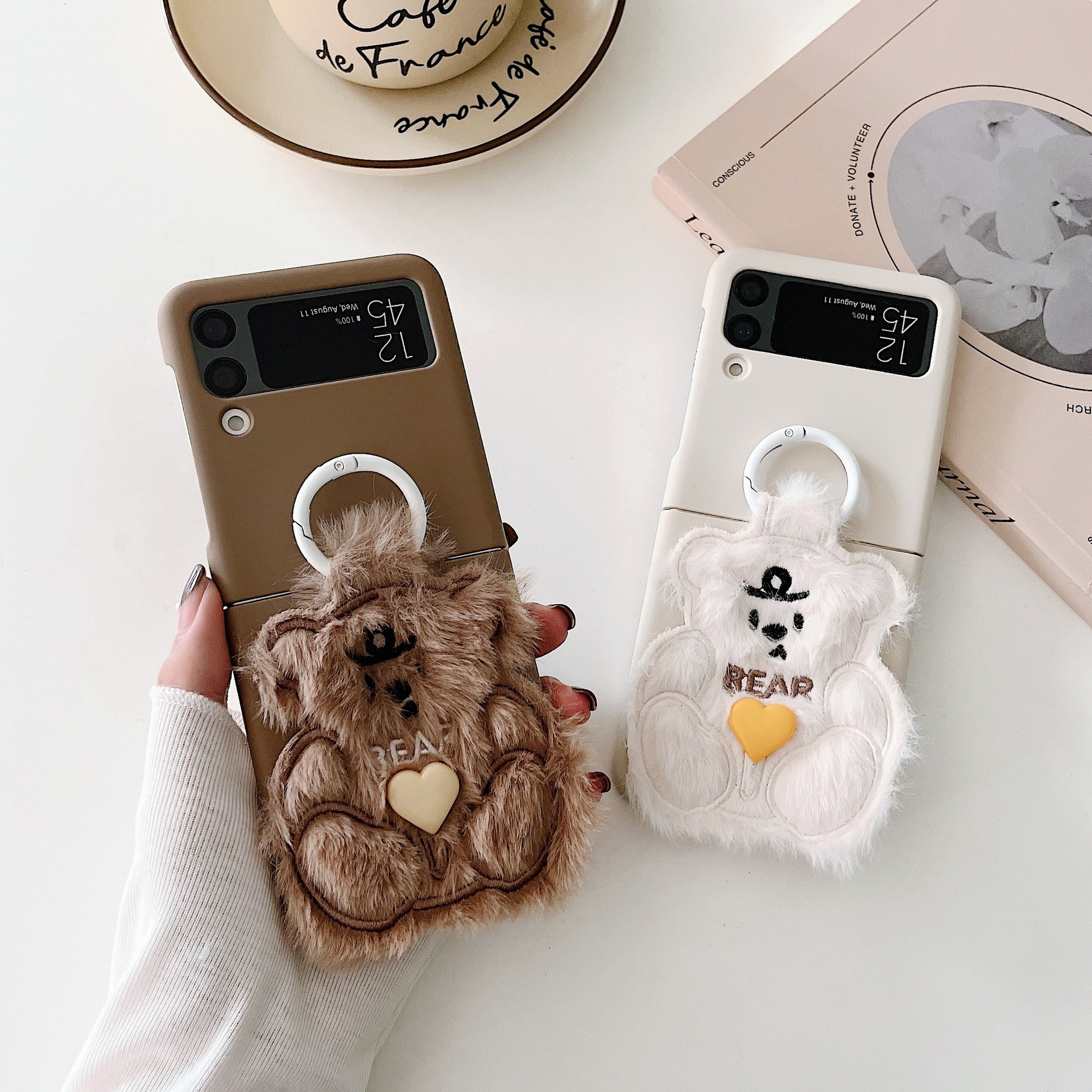 三星ZFilp3肤感毛绒小熊适用于Galaxy ZFlip4折叠屏肤感保护套-阿里巴巴