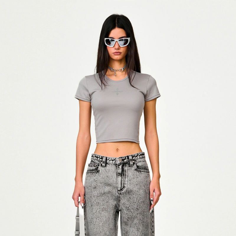 SMFK十字经典运动紧身Tee弹力印花短袖25年春新款-阿里巴巴