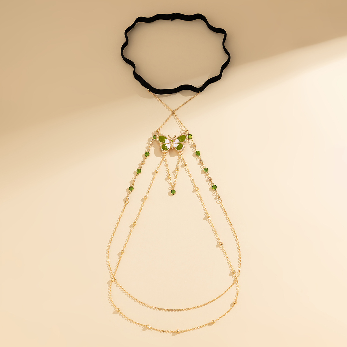 欧美跨境饰品JK纯欲风性感弹力带腿链 绿色彩绘蝴蝶流苏leg chain-阿里巴巴