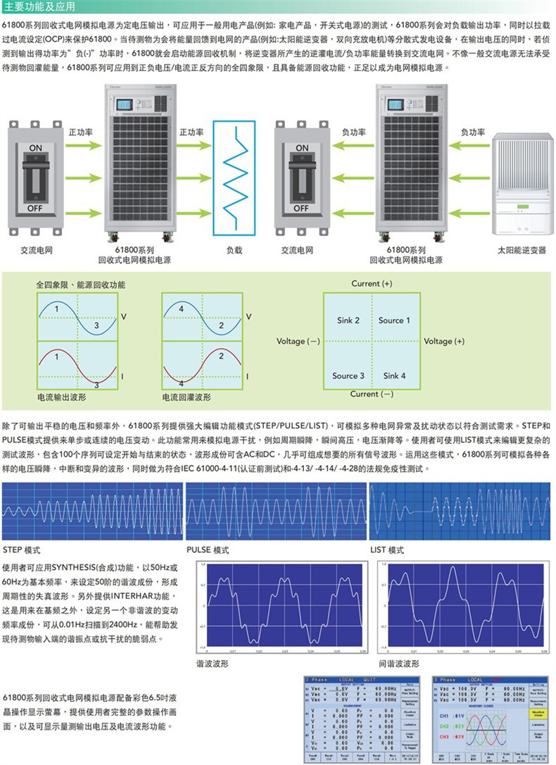 Chroma致茂61830/61845/61860回收式电网模拟电源/负载 61800系列-阿里巴巴