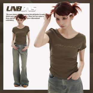 UNBDNS 美式复古辣妹修身棉百搭基础款烫钻短袖t恤夏季短款上衣-阿里巴巴