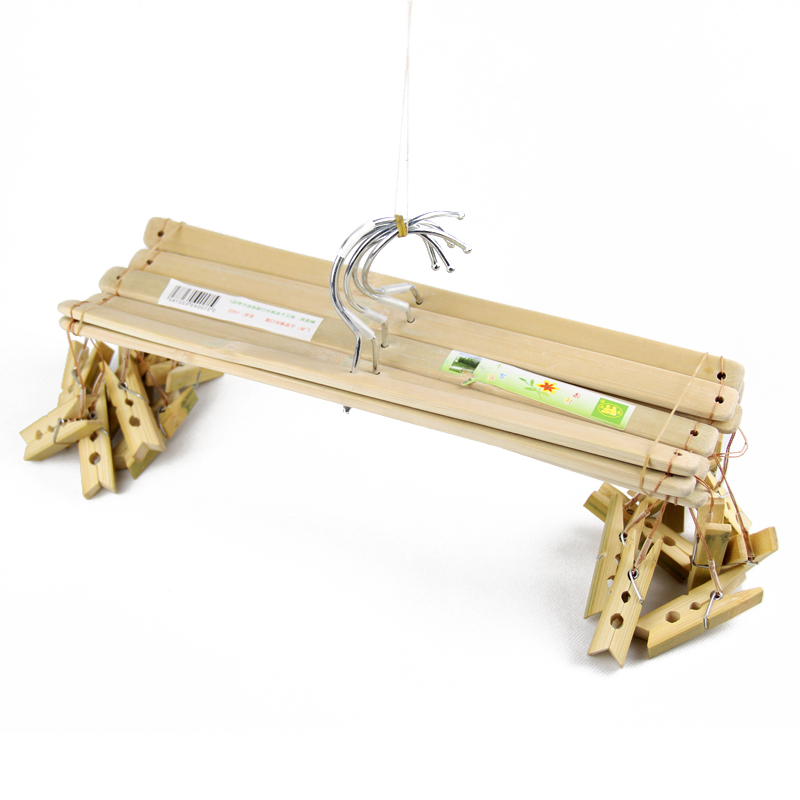 Q5ZR carbonized mildew-proof bamboo pants rack household 4-clip wooden ...